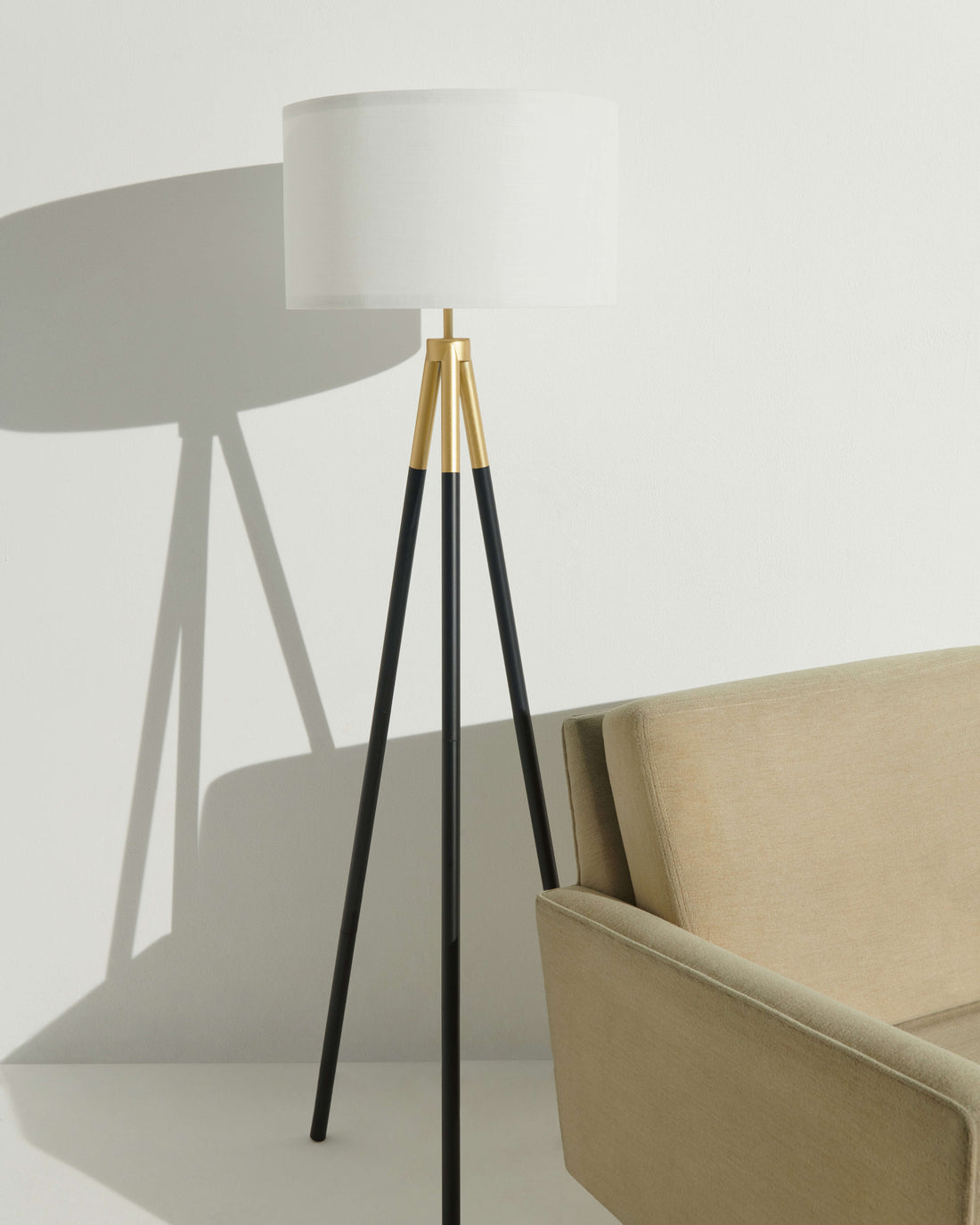 Levi Tripod Floor Lamp | Neutral Linen Drum Shade | Brightech